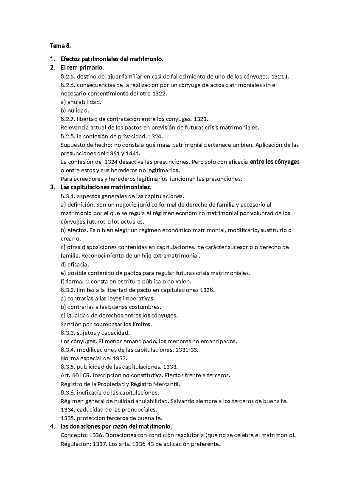 Tema 8 - apuntes - Tema 8. Efectos patrimoniales del matrimonio. El rem ...