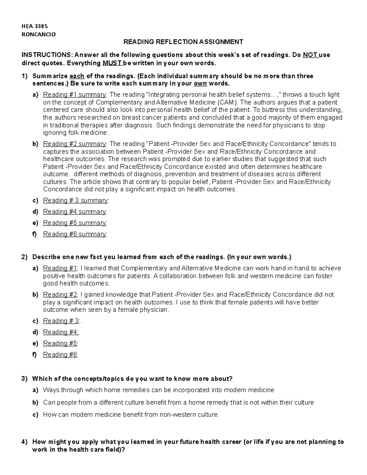 Reading Reflection Template ifeanyi 5 - HEA 3305 RONCANCIO READING ...