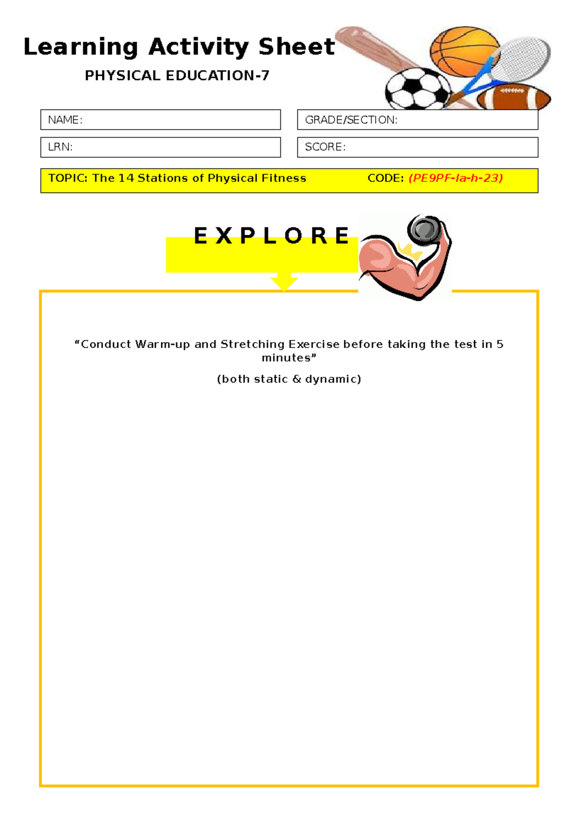 7 PE LAS DAY3 Q1 - hhhhhhh - Learning Activity Sheet PHYSICAL EDUCATION ...