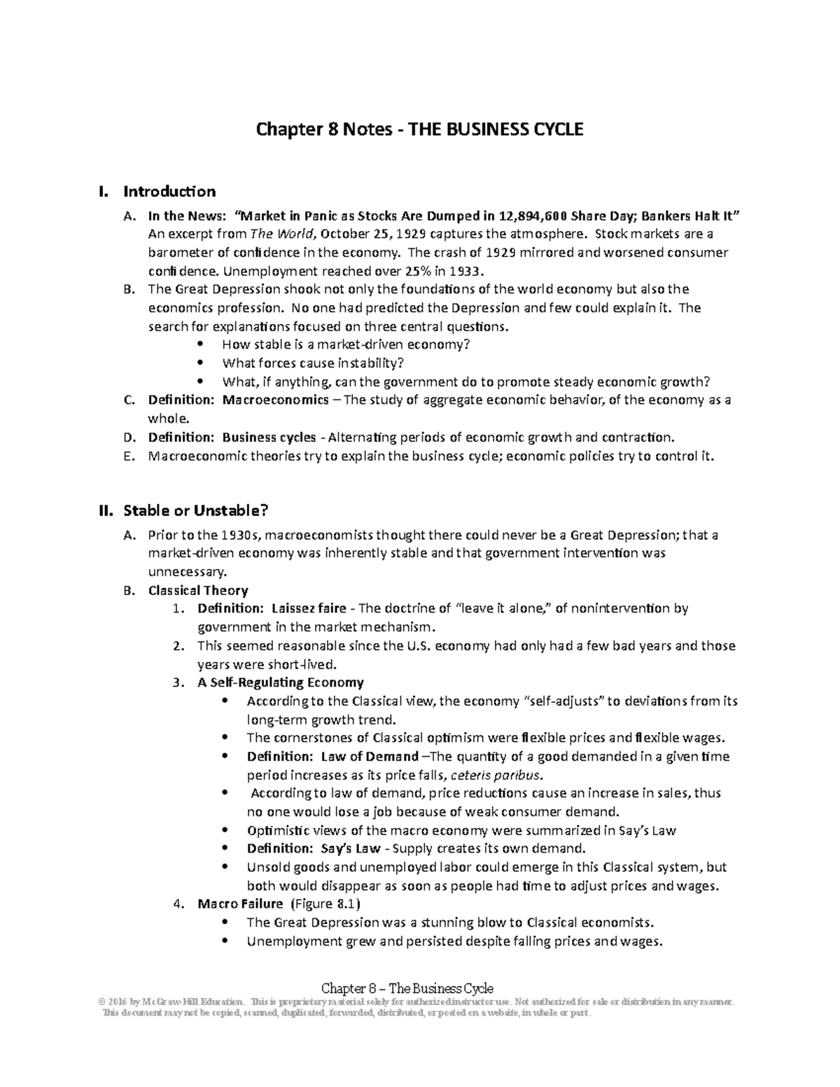 Chapter 8 Notes Accessible - Chapter 8 Notes - THE BUSINESS CYCLE I ...