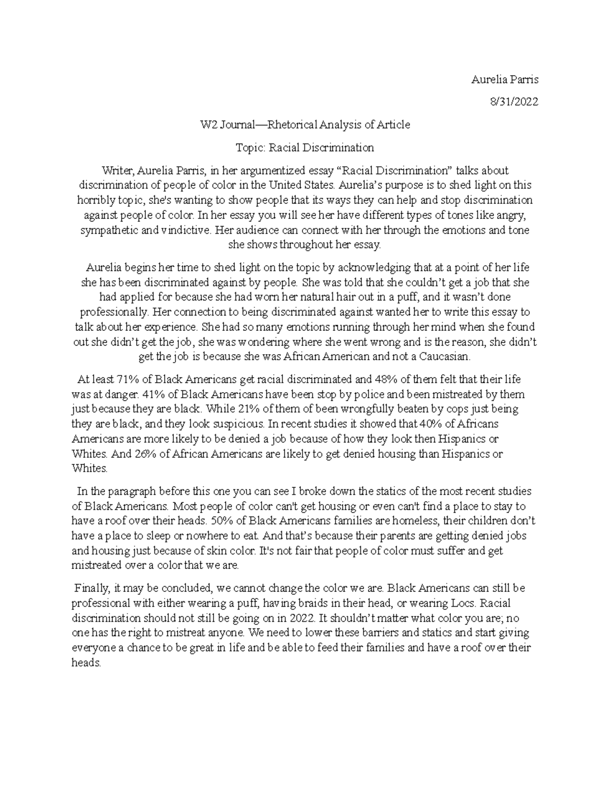 W2 Journal—Rhetorical Analysis of Article - Aurelia Parris 8/31/ W2 ...