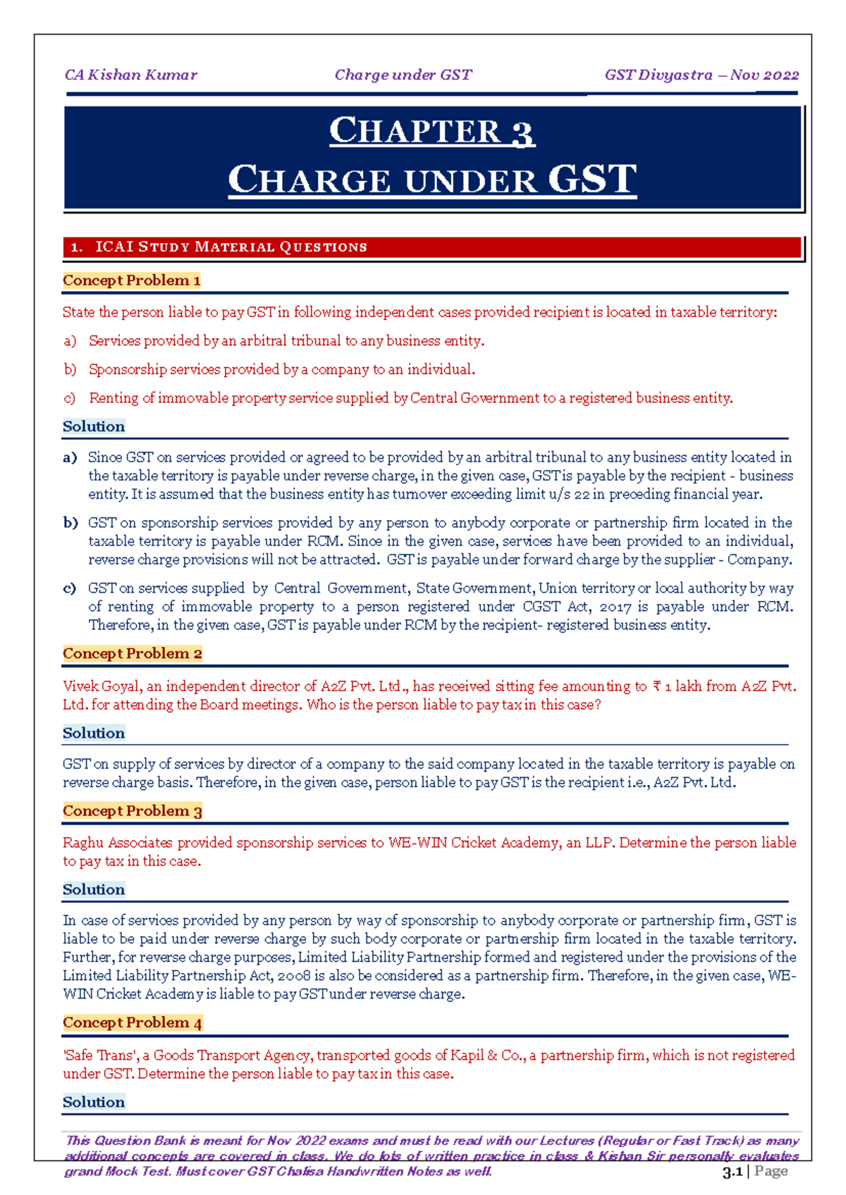 GST Charge under GST Practise Questions - This Question Bank is meant ...