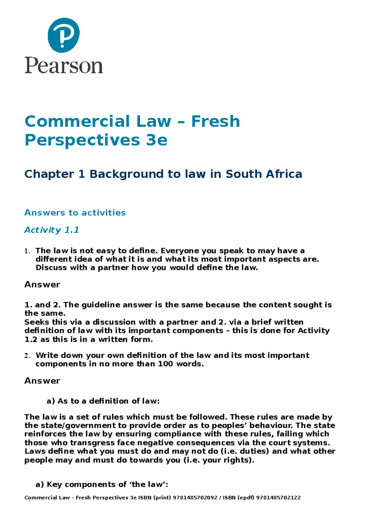 Chapter 1 Tutorial Answers - Commercial Law – Fresh Perspectives 3e ...