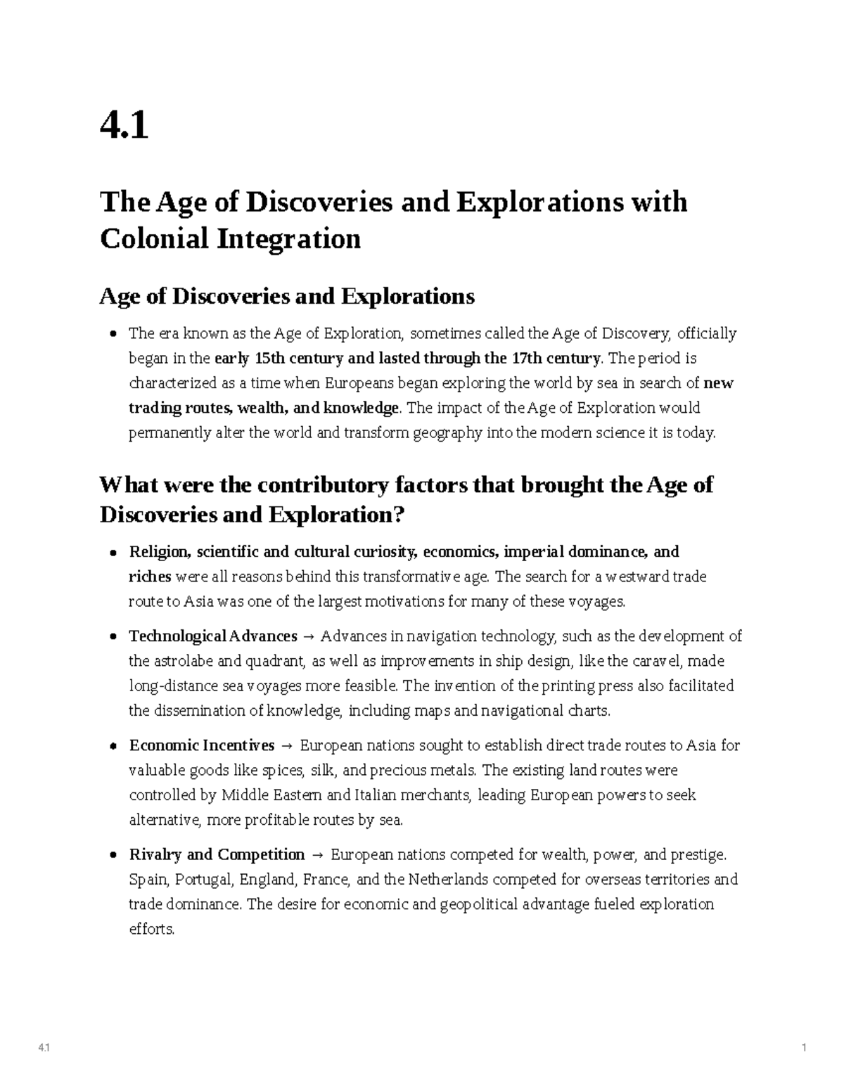 The Age of Discoveries and Explorations with Colonial Integration - 4 ...