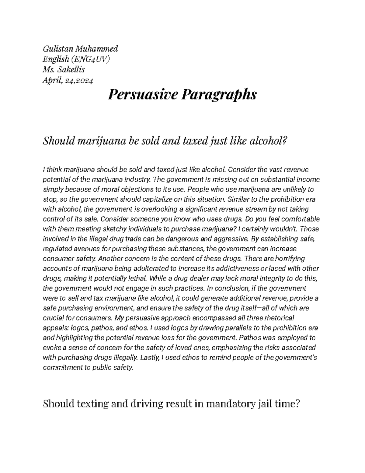 Untitled document 2 - Paragraph - Gulistan Muhammed English (ENG4UV) Ms ...