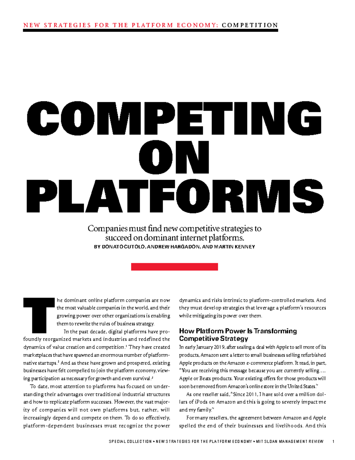Competing On Platforms - T he dominant online platform companies are ...
