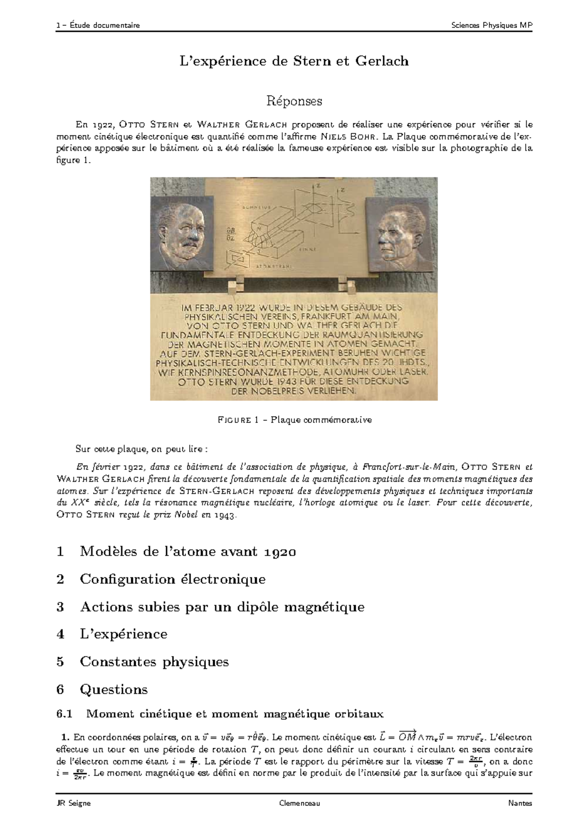 Stern Gerlach R - 1 – ́Etude documentaire Sciences Physiques MP L’exp ...