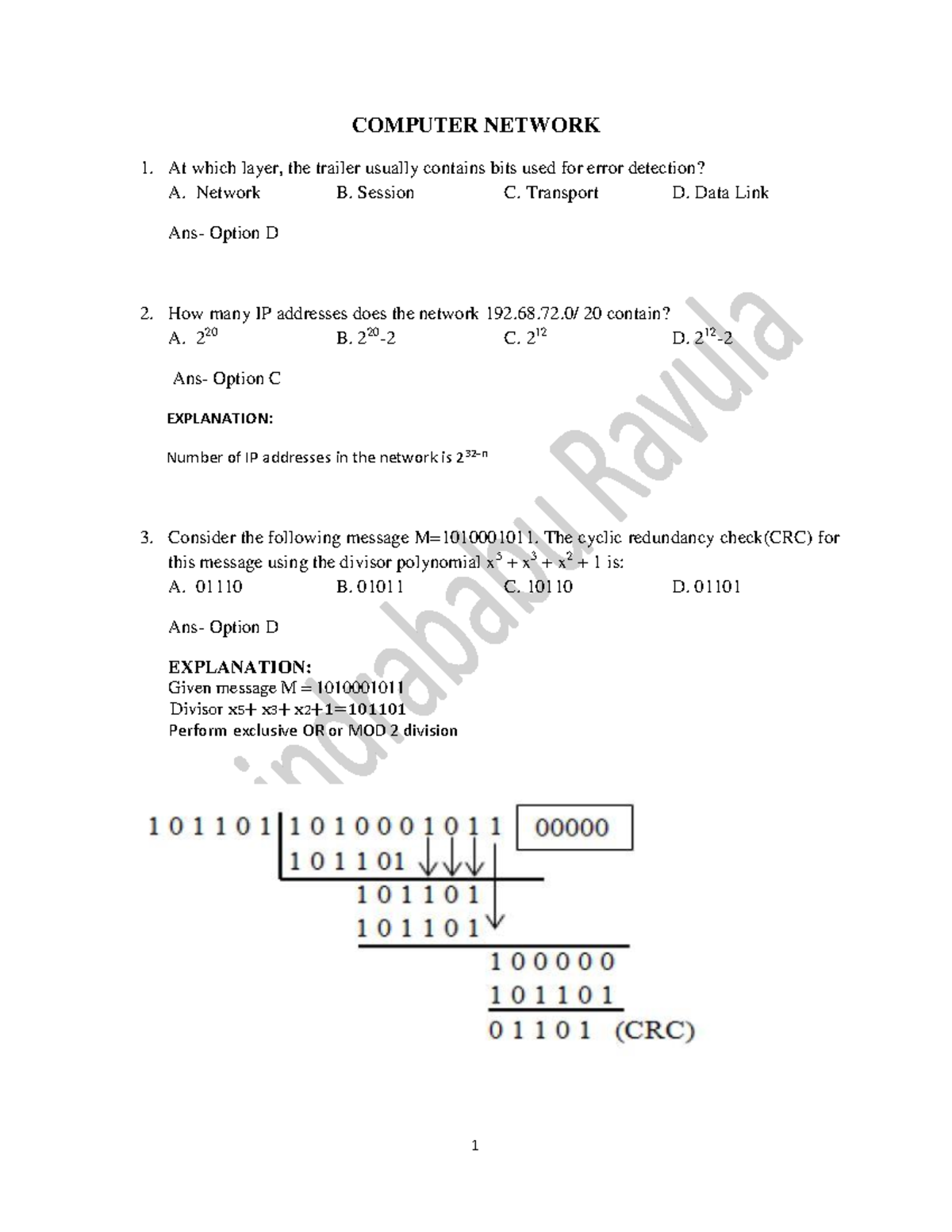 CN solutions set 2 - practice problems - COMPUTER NETWORK At which ...