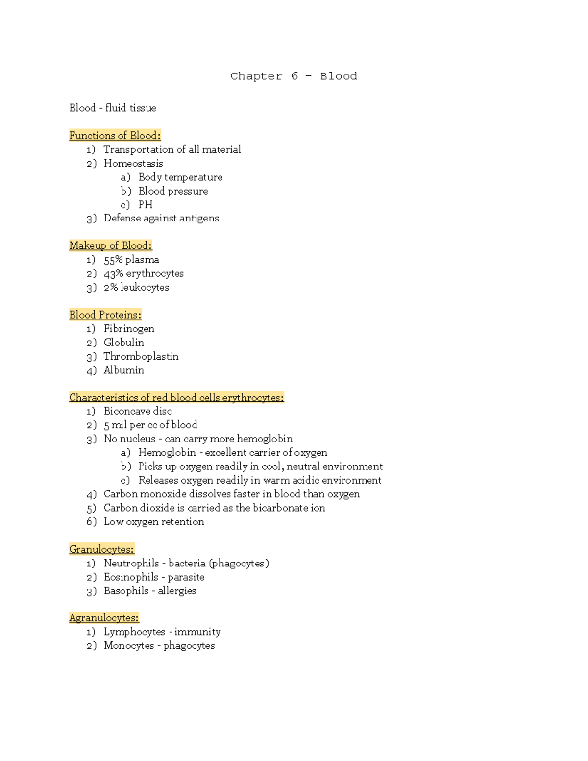 Bi Sci 4 chapter 6 - Chapter 6 - Blood Blood - fluid tissue Functions ...