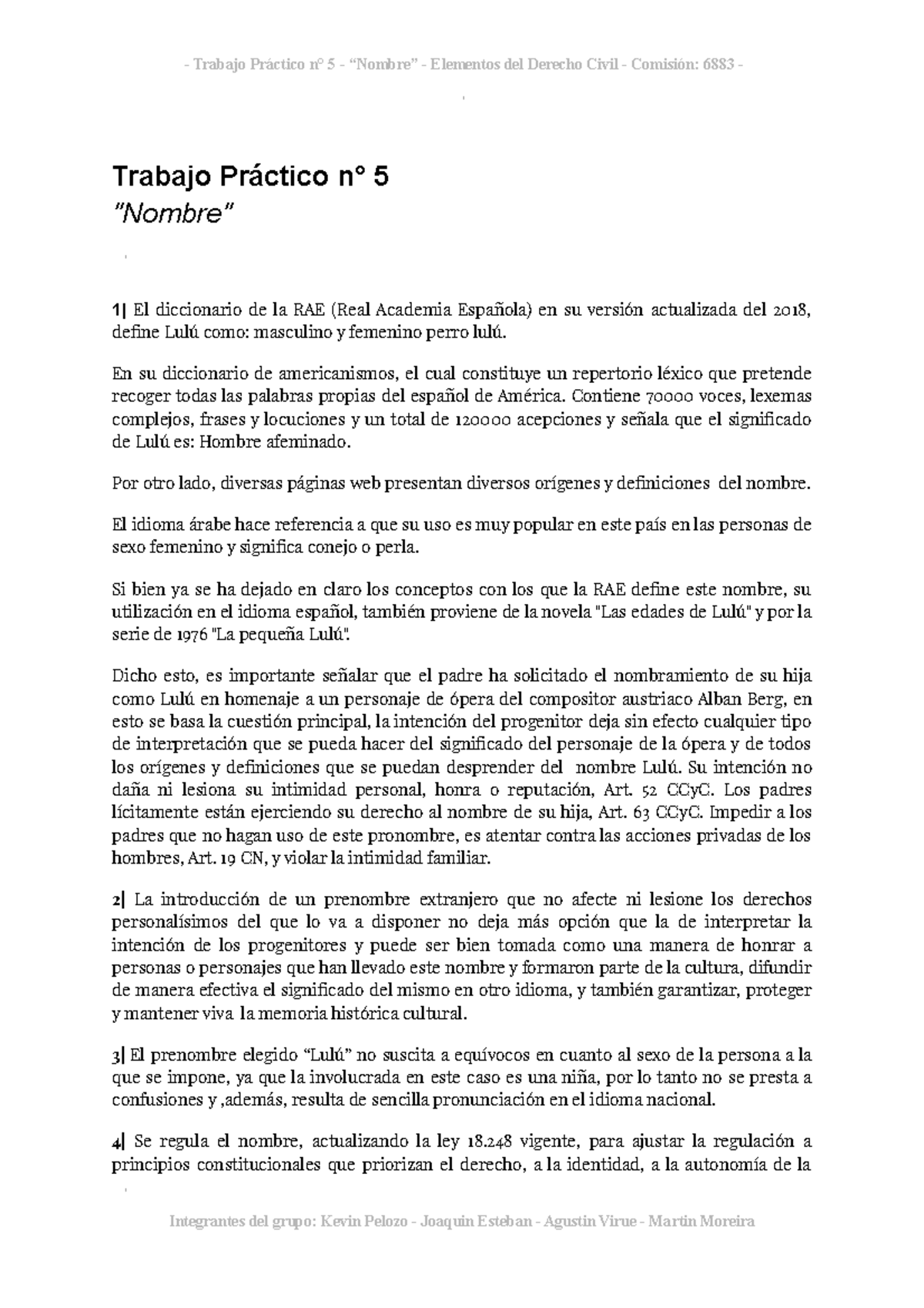 TP Nombre - trabajo práctico - Trabajo Práctico n° 5 "Nombre" 1| El diccionario de la RAE - Studocu