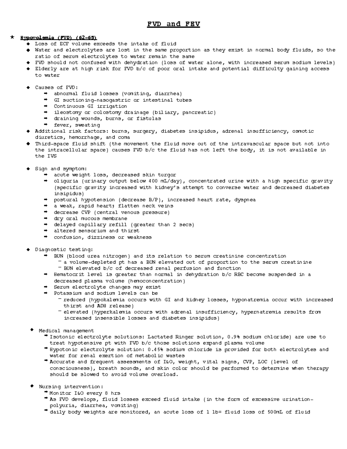 FVD, FVE, etc - FVD and FEV Hypovolemia (FVD) Loss of ECF volume ...