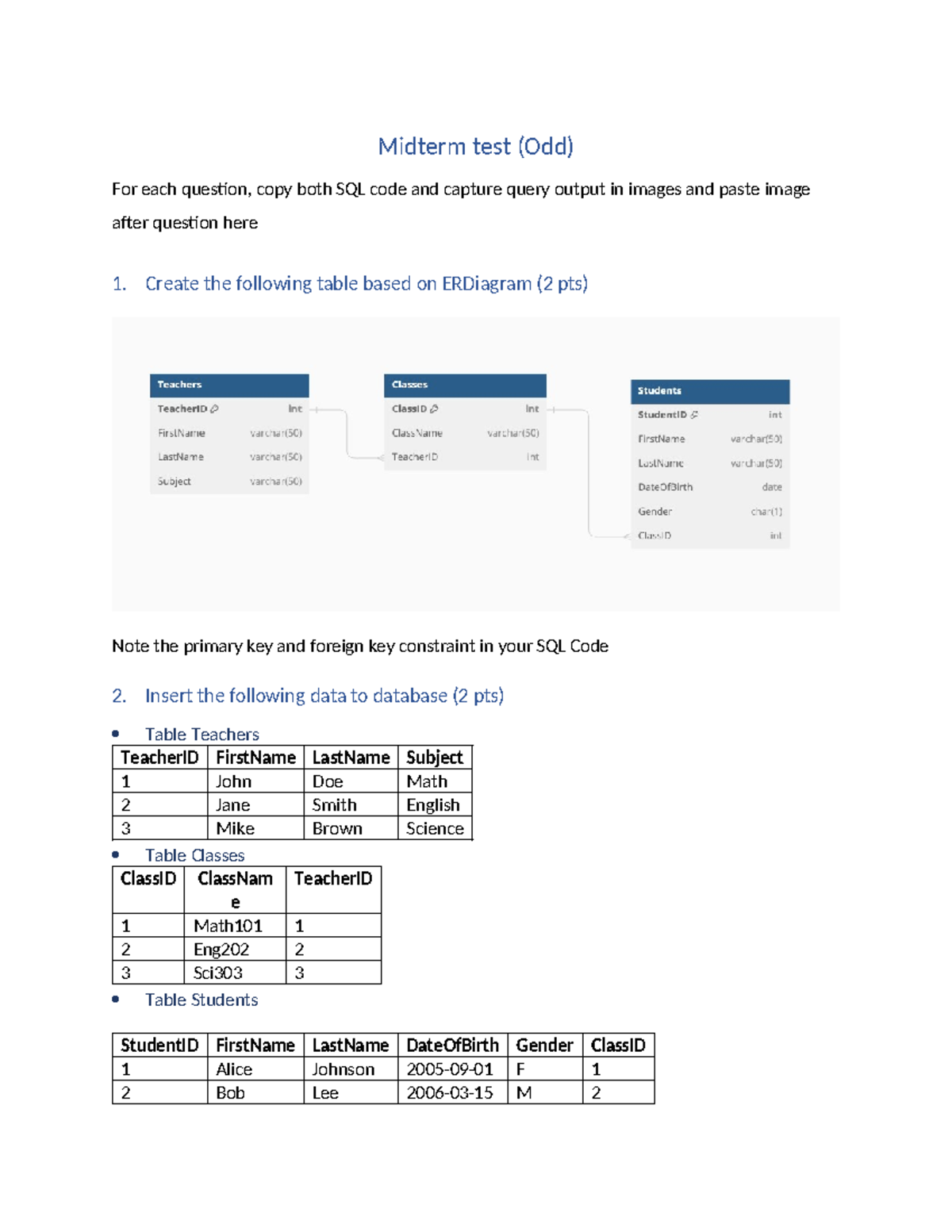 Mid term Test Odd 1 - Practice - Midterm test (Odd) For each question ...
