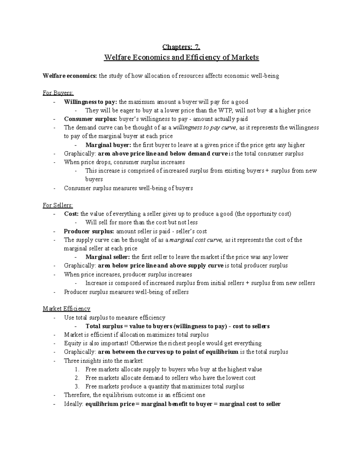 Chapter 7 Welfare Economics and efficiency of market - Chapters: 7 ...