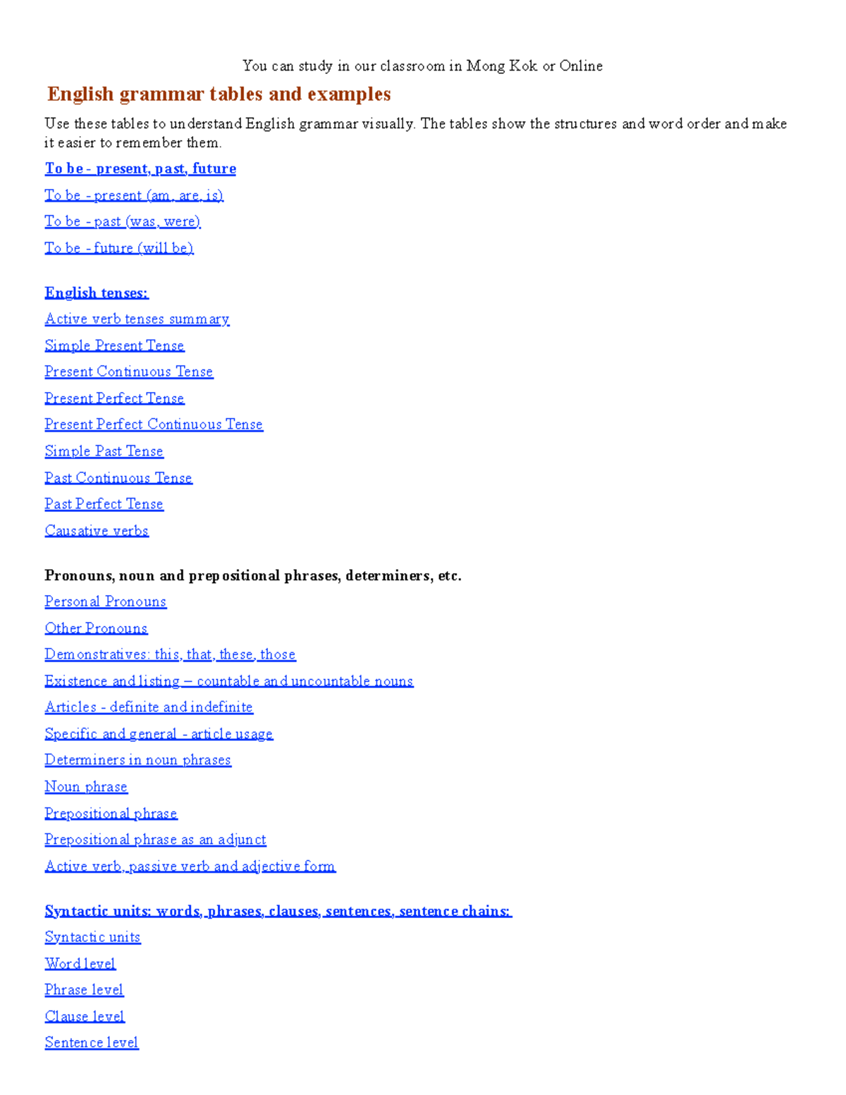 English grammar tables, structures, tenses and examples - You can study ...