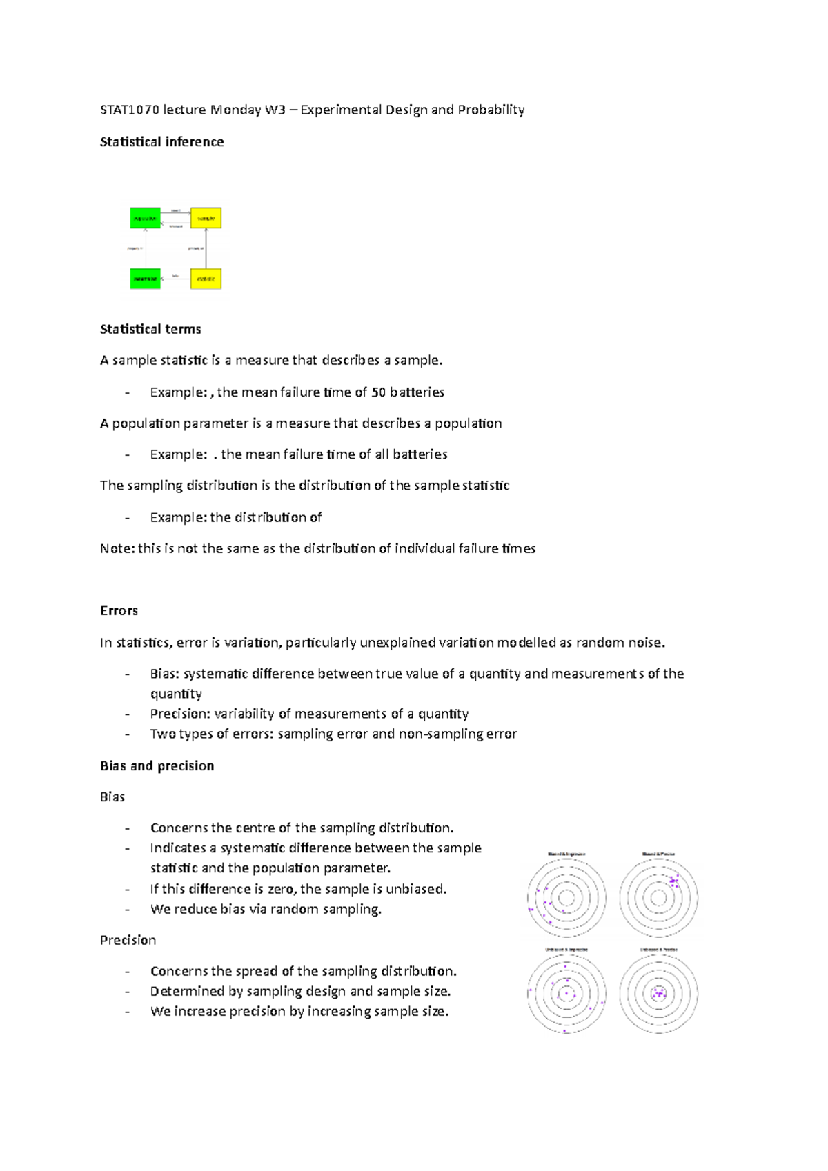 Stat w3 - lecture - STAT1070 lecture Monday W3 – Experimental Design and Probability Statistical ...