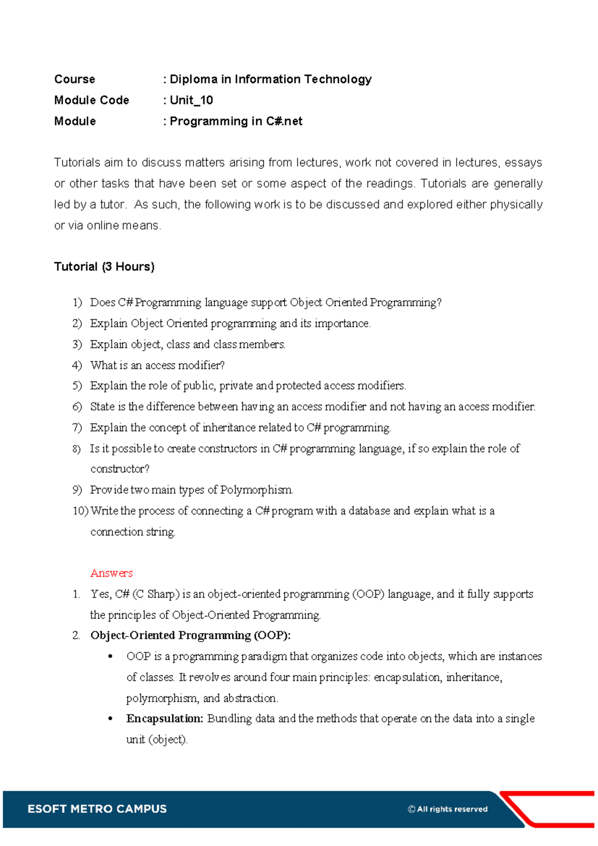 Tutorial 10 - great - Page 1 Course : Diploma in Information Technology ...