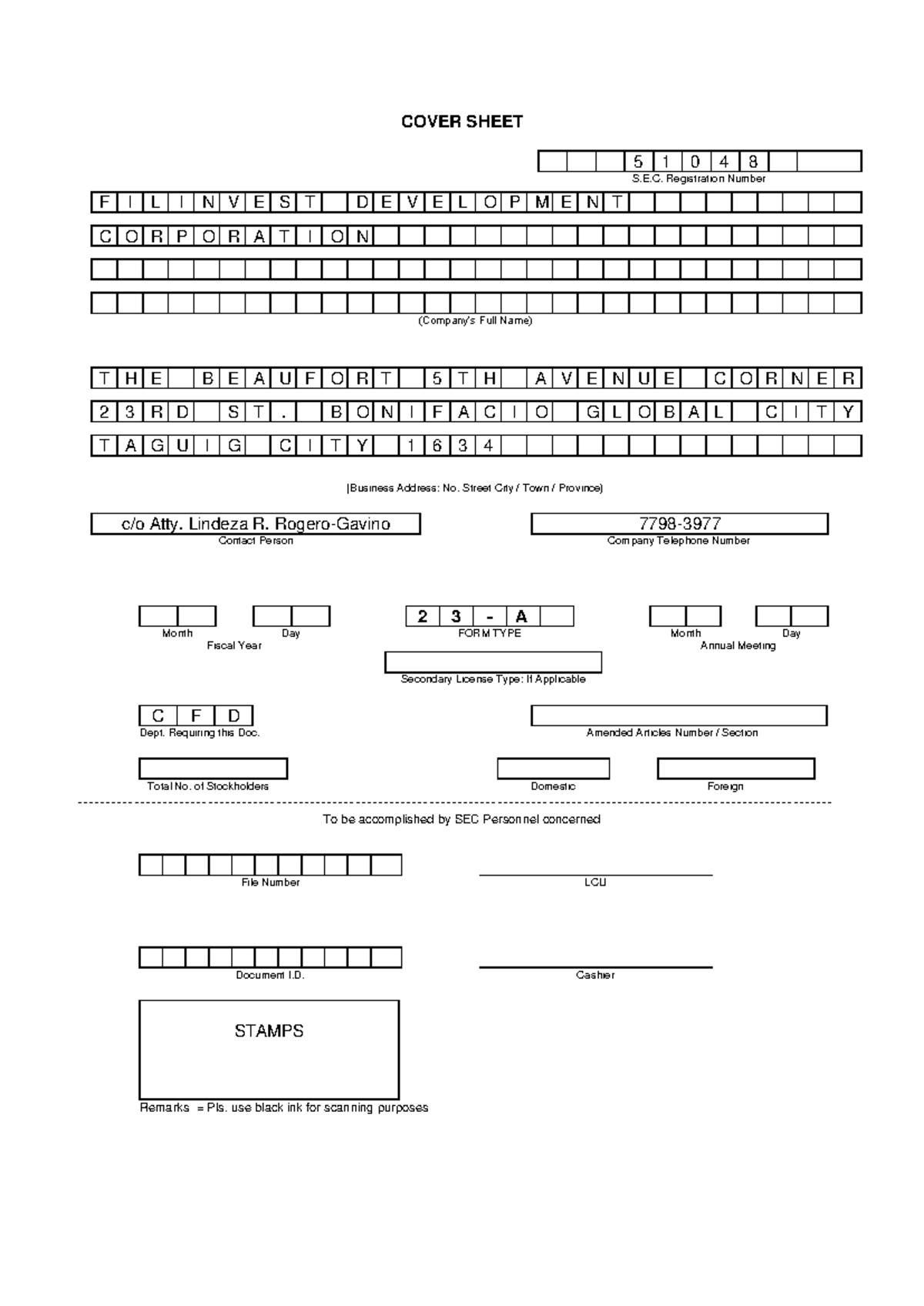 FDC SEC Form 23A IGY merged - COVER SHEET 5 1 0 4 8 S.E. Registration ...