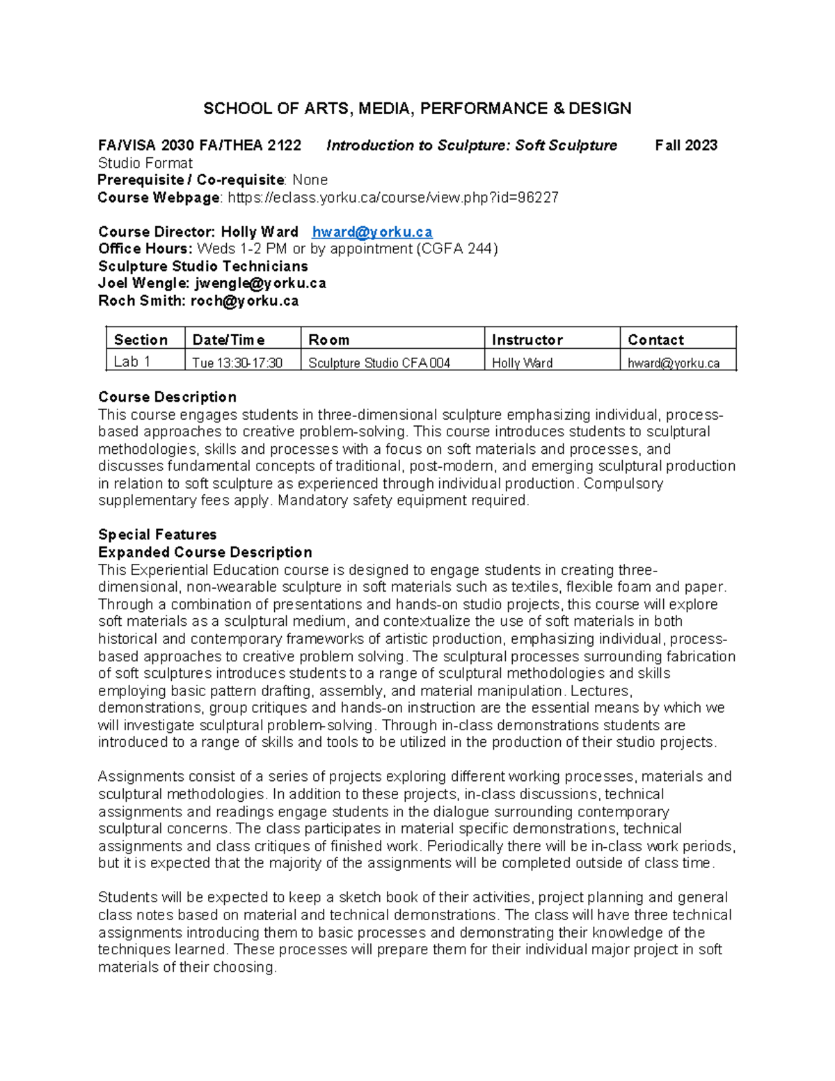 2030 Syllabus 2023 - SCHOOL OF ARTS, MEDIA, PERFORMANCE & DESIGN FA ...