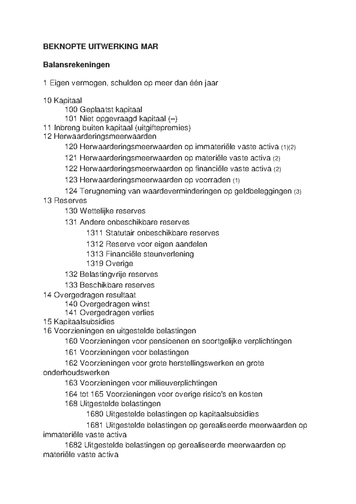 Beknopte uitwerking MAR - BEKNOPTE UITWERKING MAR Balansrekeningen 1 ...