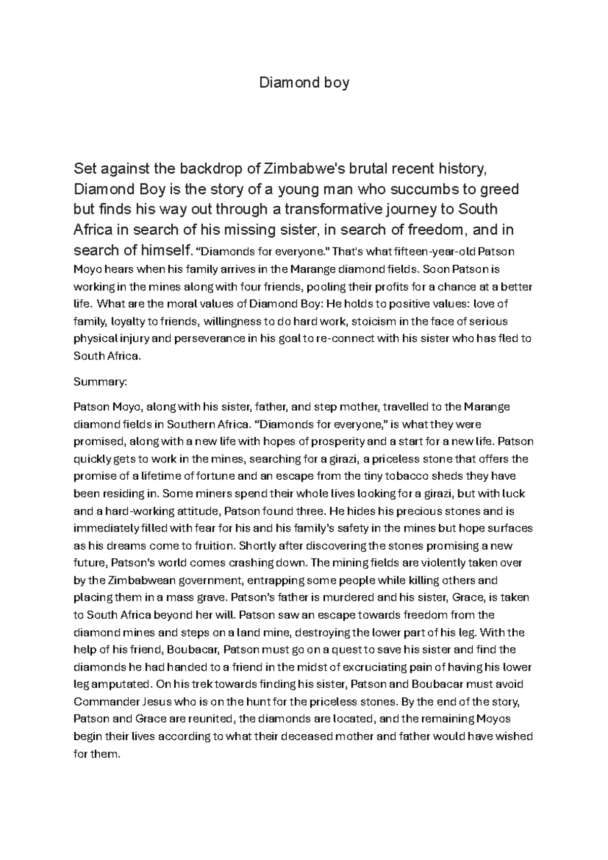 Diamond boy - Diamond boy Set against the backdrop of Zimbabwe's brutal ...