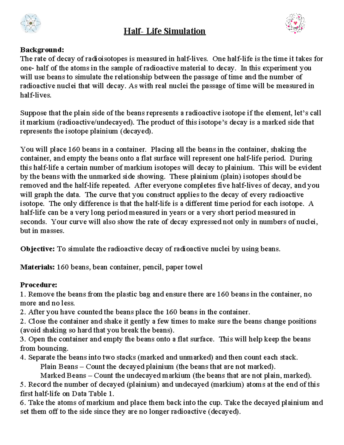 Half-Life lab - Very detailed about half-life radiation and math - Half ...