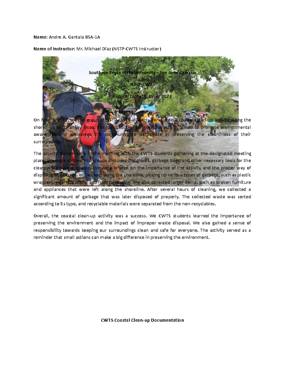 Narrative Reports - Name: Andre A. Gantala BSA-1A Name of Instructor ...