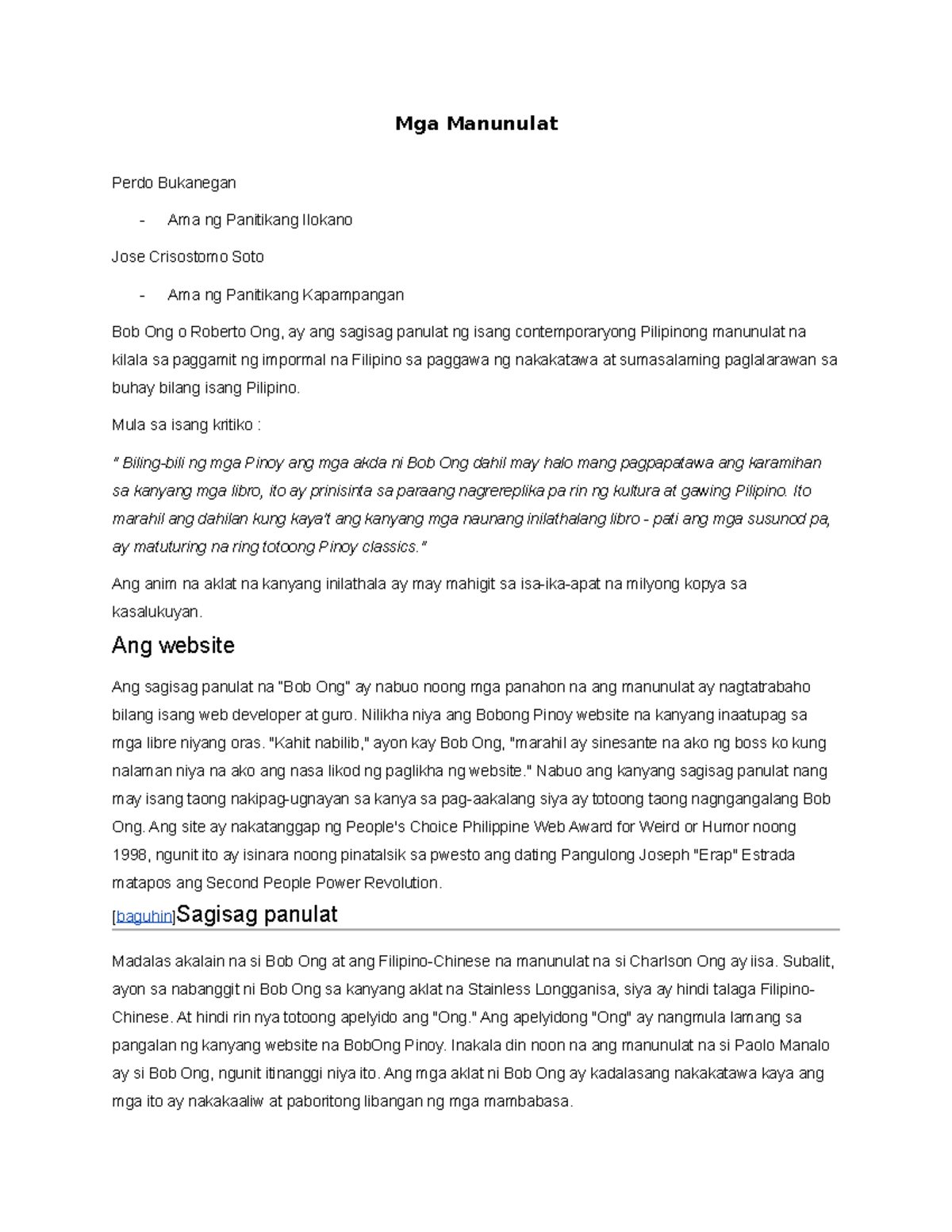 Bantog na Manunulat ng Pilipinas - Mga Manunulat Perdo Bukanegan Ama ng ...