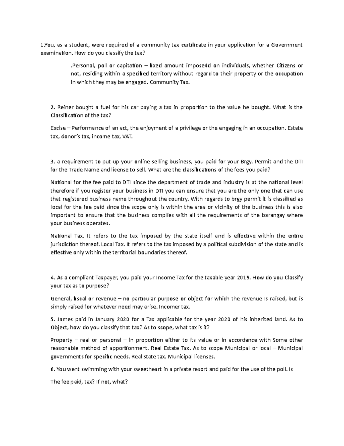 Finals - Lecture - 1, as a student, were required of a community tax ...