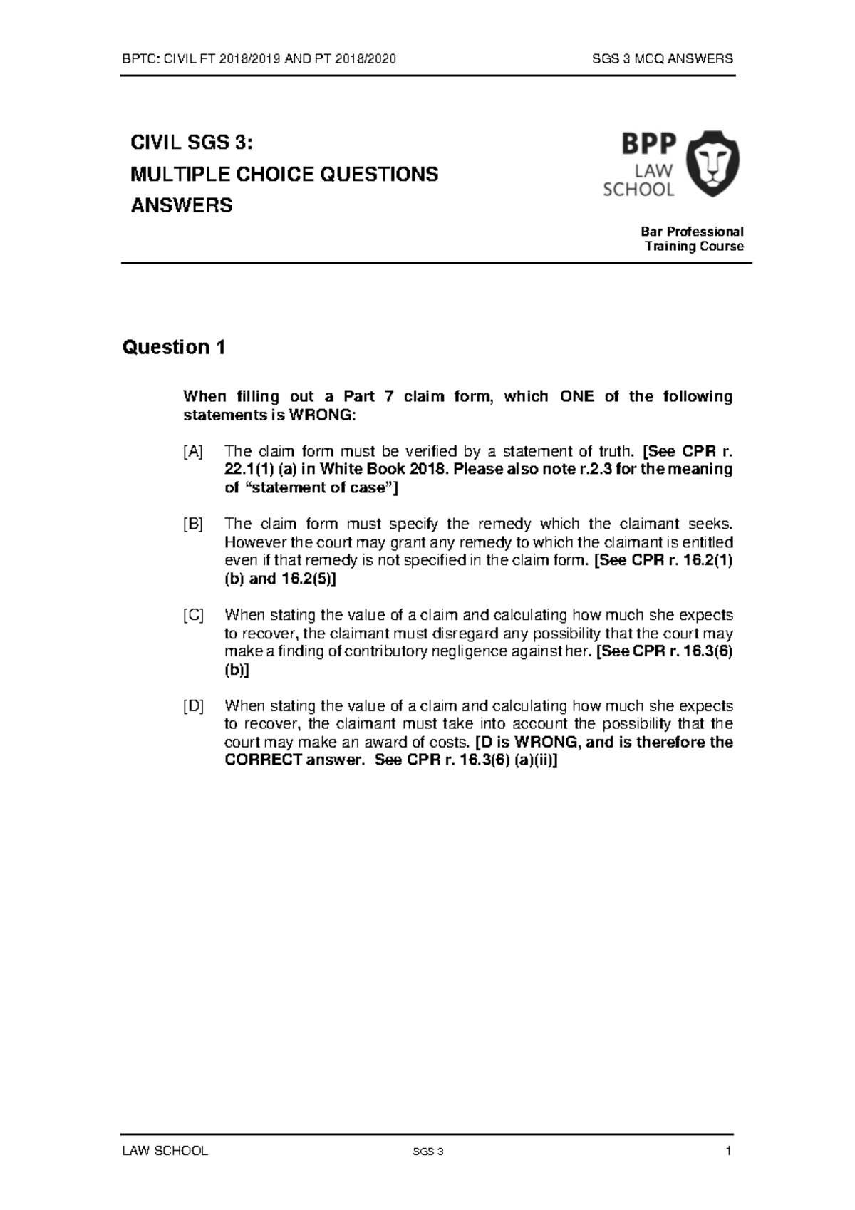 SGS 3 Commencing Proceedings - BPTC: CIVIL FT 2018/2019 AND PT 2018/ ...
