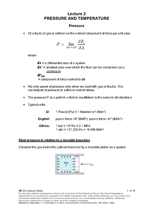 ME 63 AY 2020-2021 Lecture Notes 11 - LECTURE 11 Entropy Change of a ...