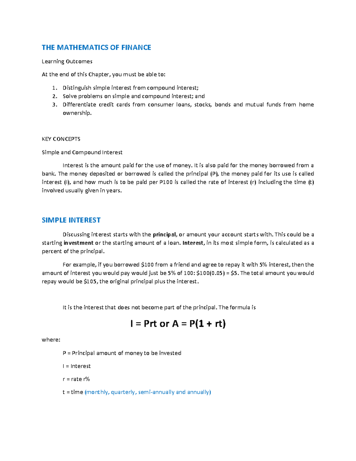 THE Mathematics OF Finance BSBA - THE MATHEMATICS OF FINANCE Learning ...