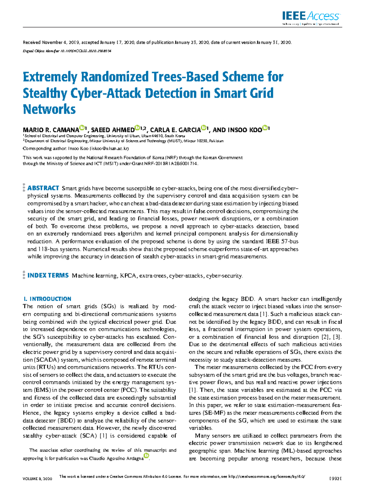 2020 Jan Extremely Randomized Trees Based Scheme For Stealthy Cyber Attack Detection In Smart 