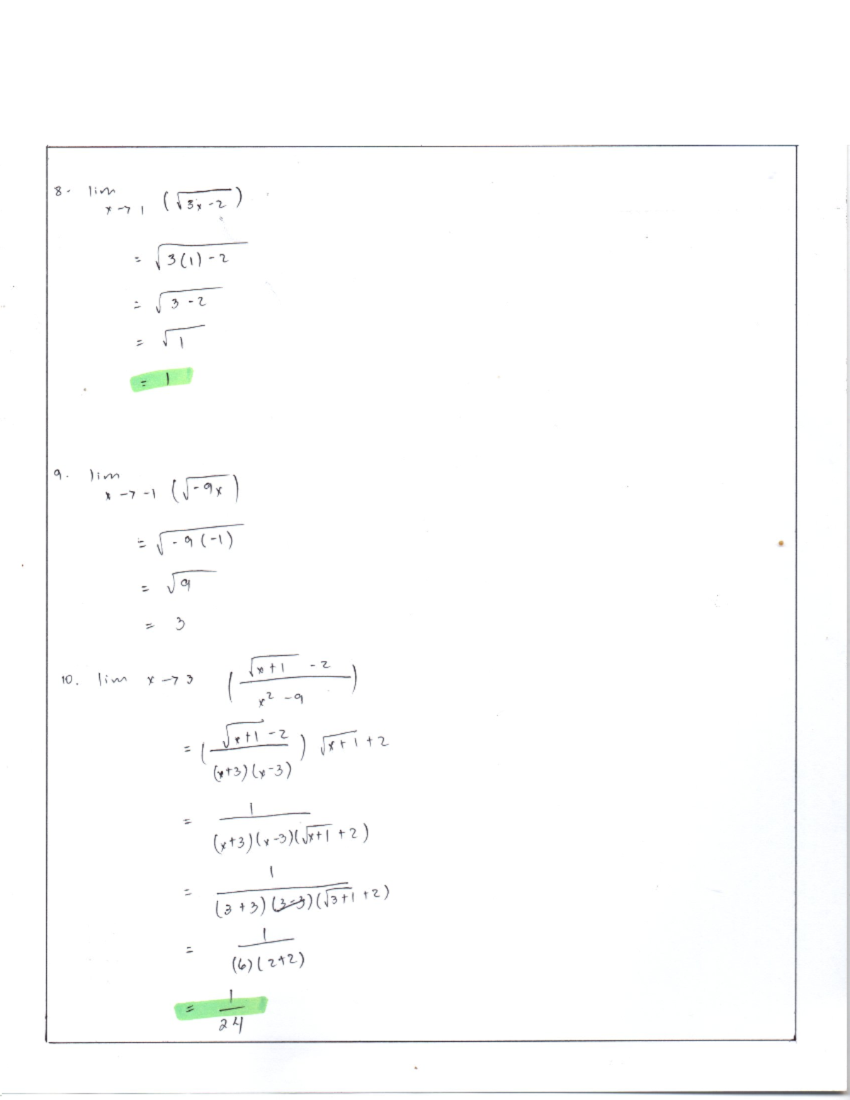 Calculus 1 Assignment 1 - Calculus 1 - 8. lim ( 5 9. lim (s 1 59 3 10 ...