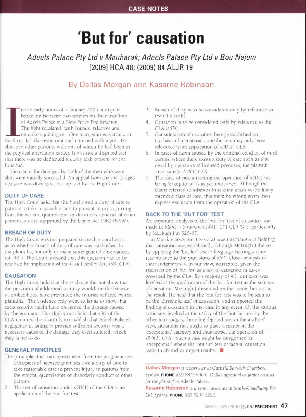But for causation - CASE NOTES 'But for' causation Adeels Palace Pty ...