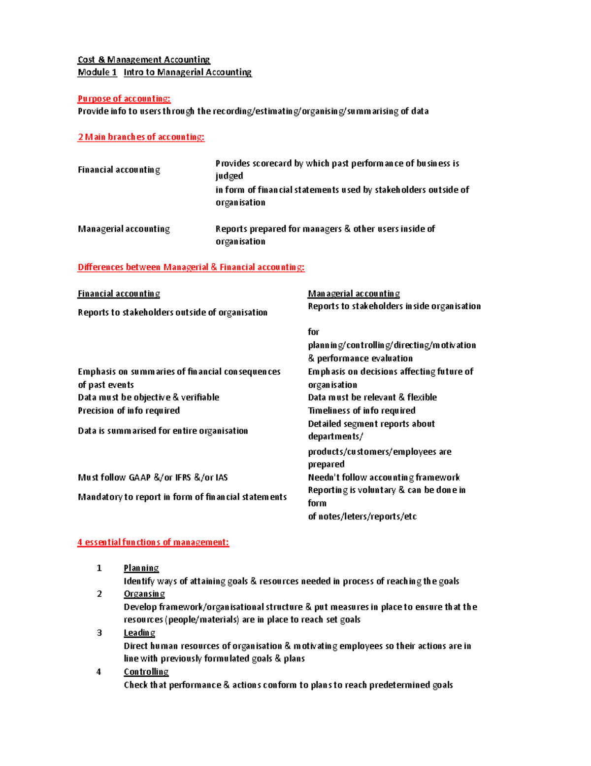 CMGT Module 1 - Summary Cost and Management Accounting - Cost ...