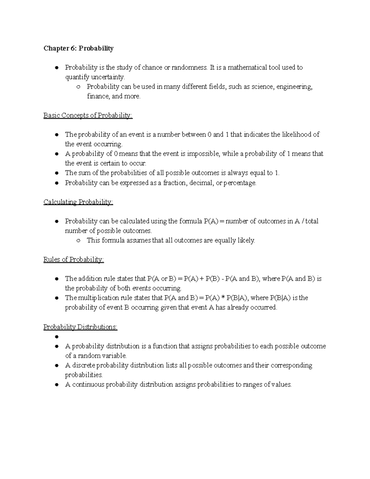 Chapter 6 notes - STAT 100 ch 6 - Chapter 6: Probability Probability is ...