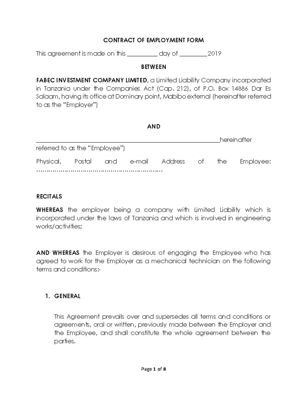 Contract OF Employment-aggrey - CONTRACT OF EMPLOYMENT FORM This ...
