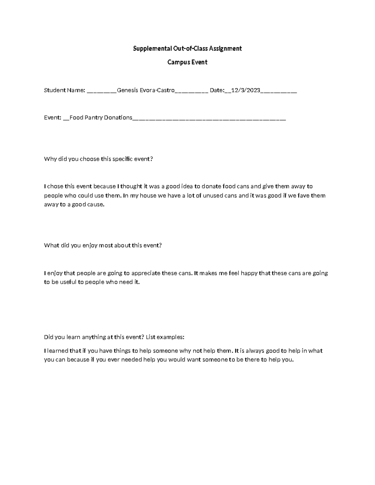 Supplemental Assignment Event(1) Genesis - Supplemental Out-of-Class ...