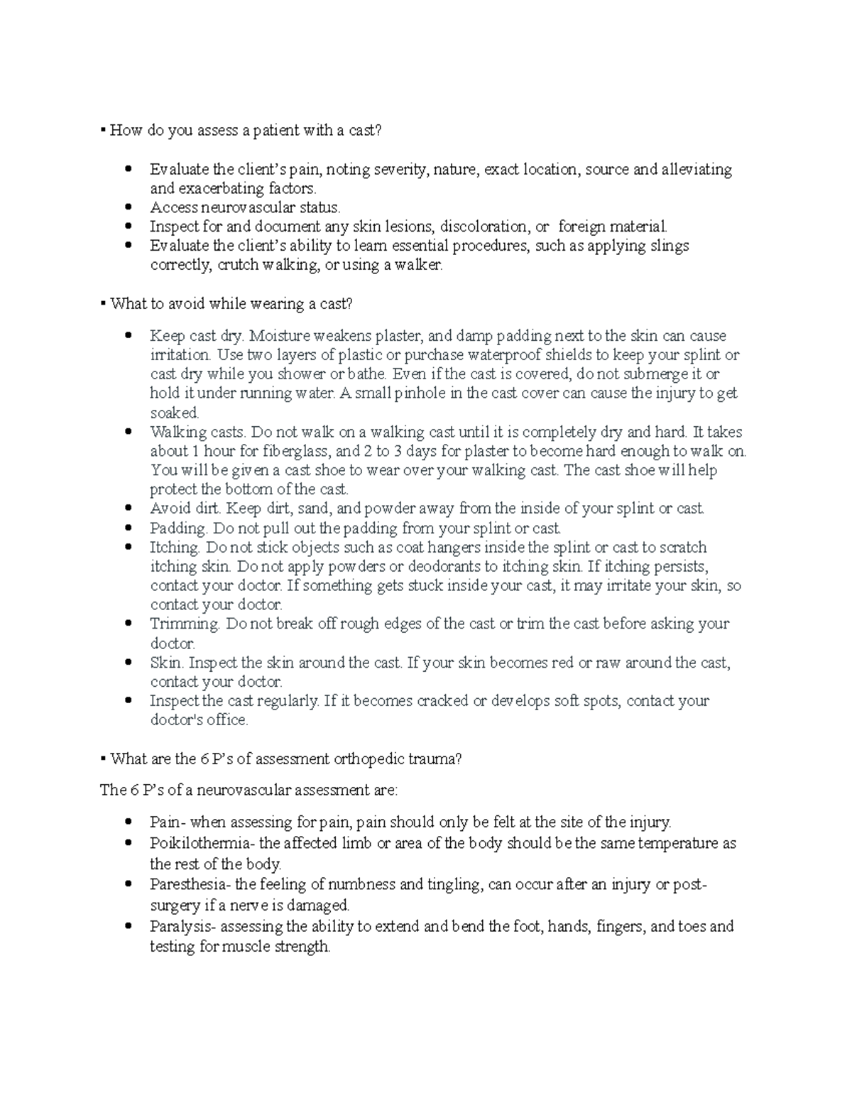 Cast Care - assignment - How do you assess a patient with a cast ...