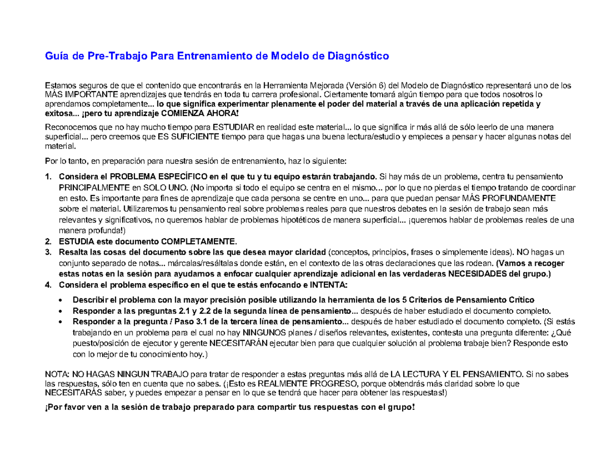 Guía de Pre-Trabajo Para Entrenamiento de Modelo de Diagnóstico - Guía ...