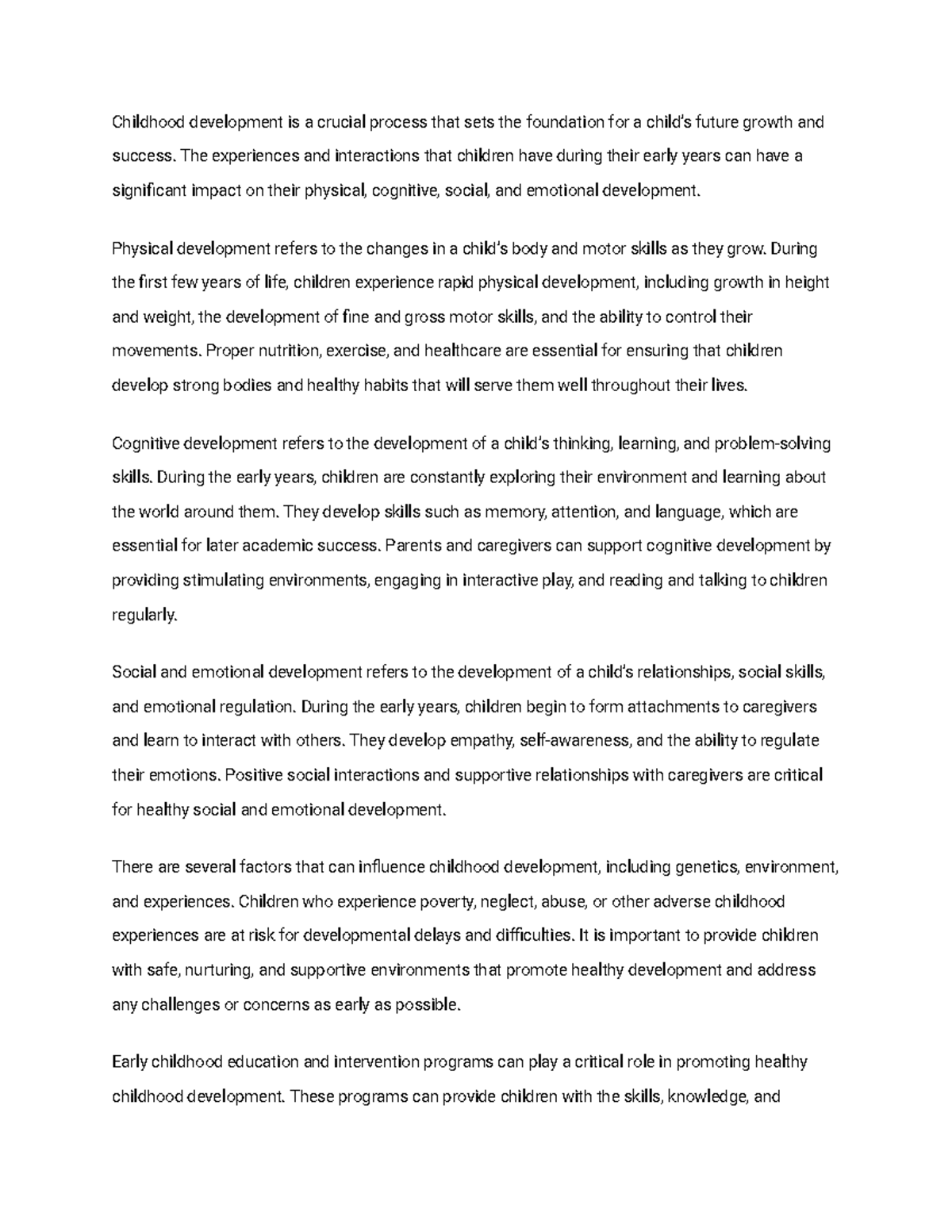 Childhood development - The experiences and interactions that children ...