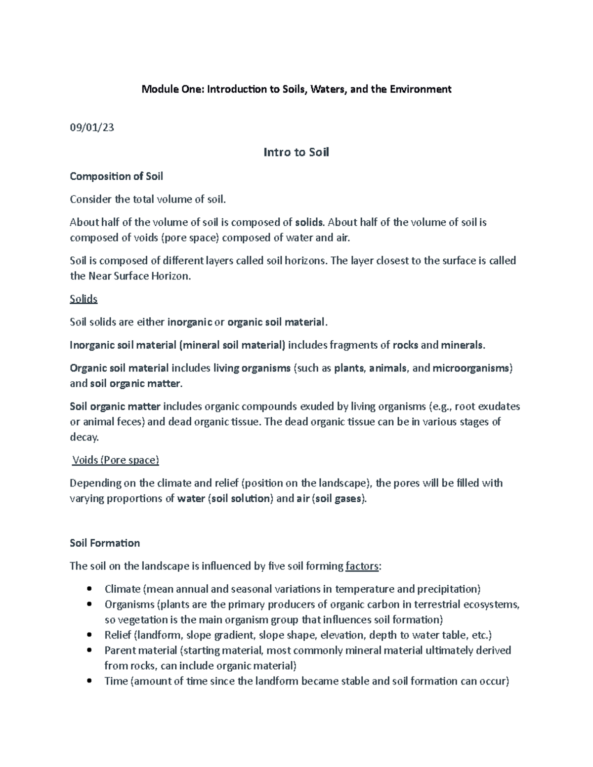 Soils Class Notes - Module One - Module One: Introduction to Soils ...