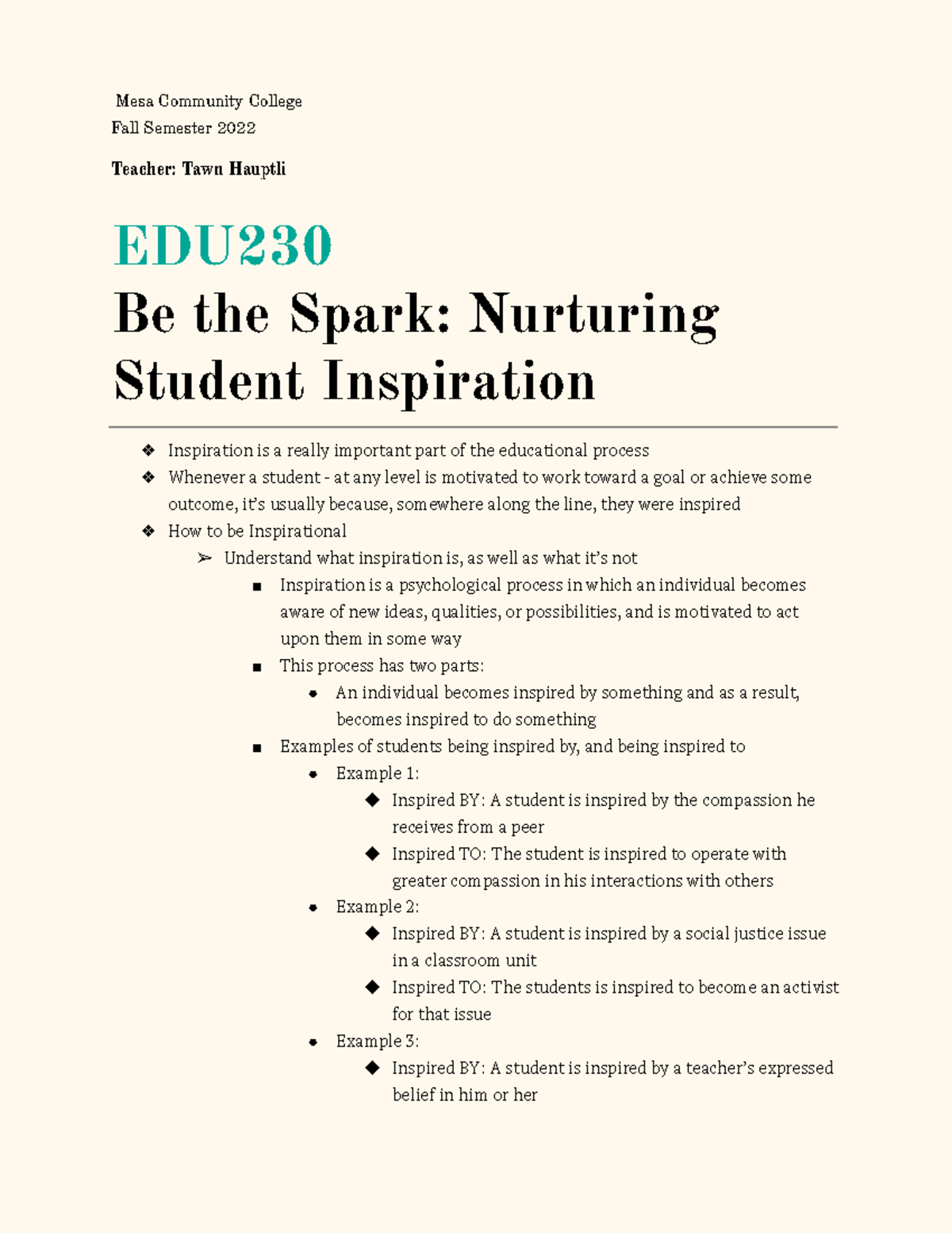 Inspire 50 - Notes corresponding with Be the Spark: Nurturing Student ...