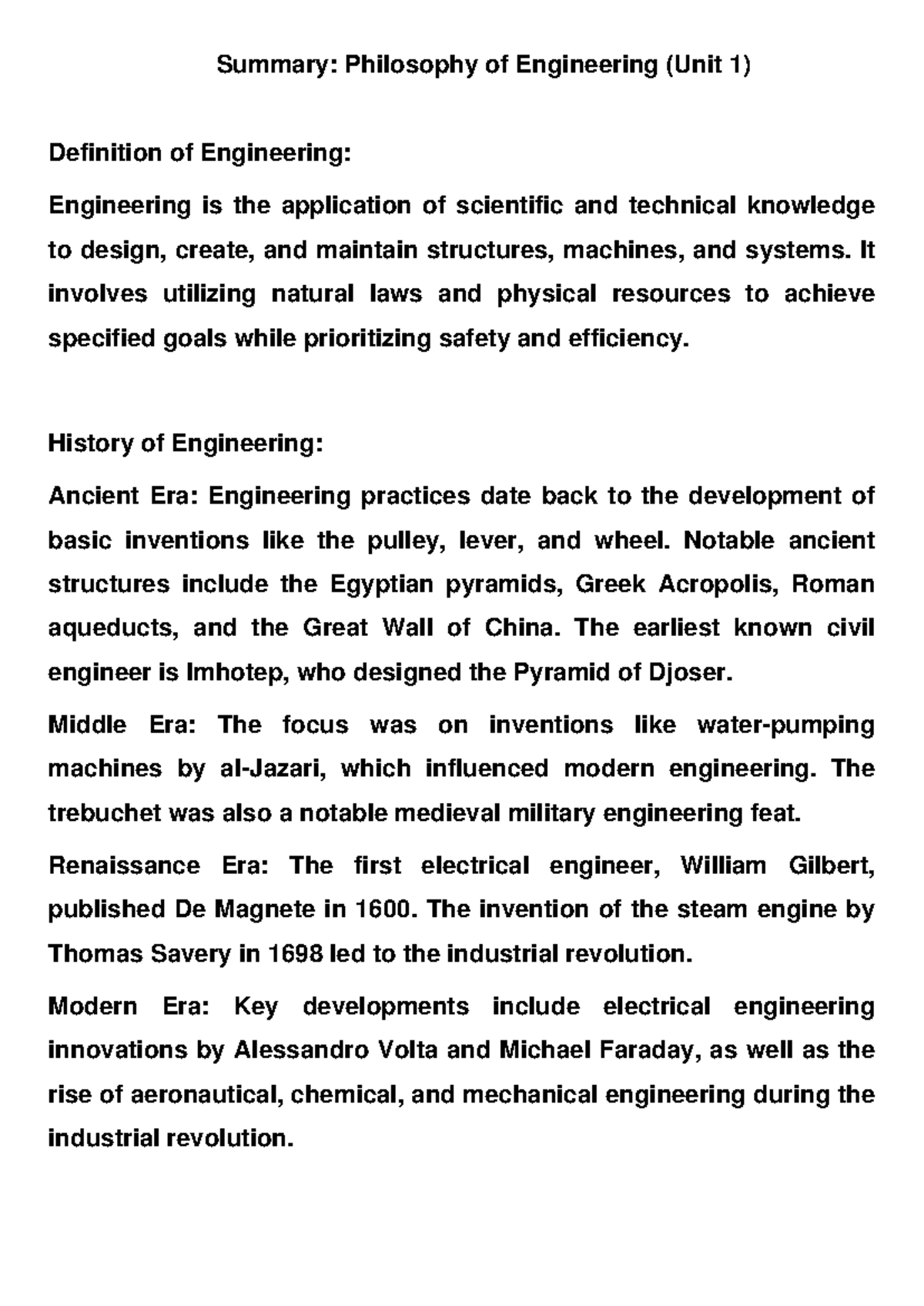 Philosophy of Engineering Summary - Summary: Philosophy of Engineering ...