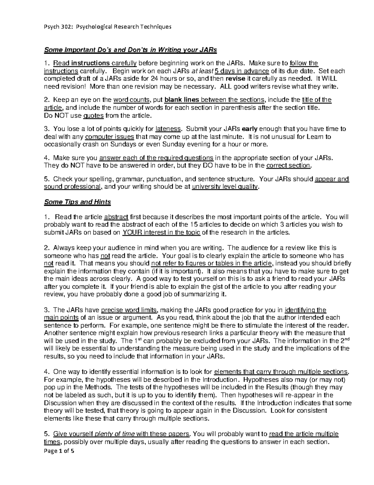 JAR Instructions Advice - Some Important Do’s and Don’ts in Writing ...