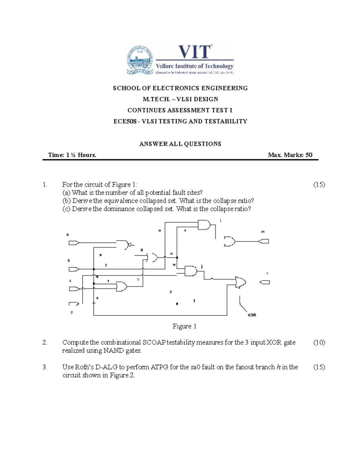 Testing CAT1 - QP This is QP of vlsit est - SCHOOL OF ELECTRONICS ...