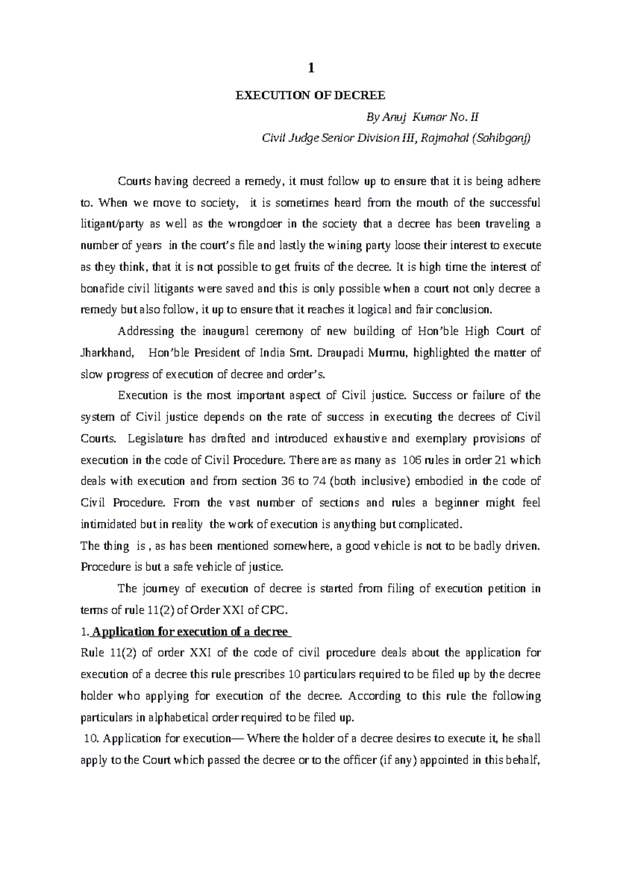 Execution-of-decree - Answer writing - EXECUTION OF DECREE By Anuj ...