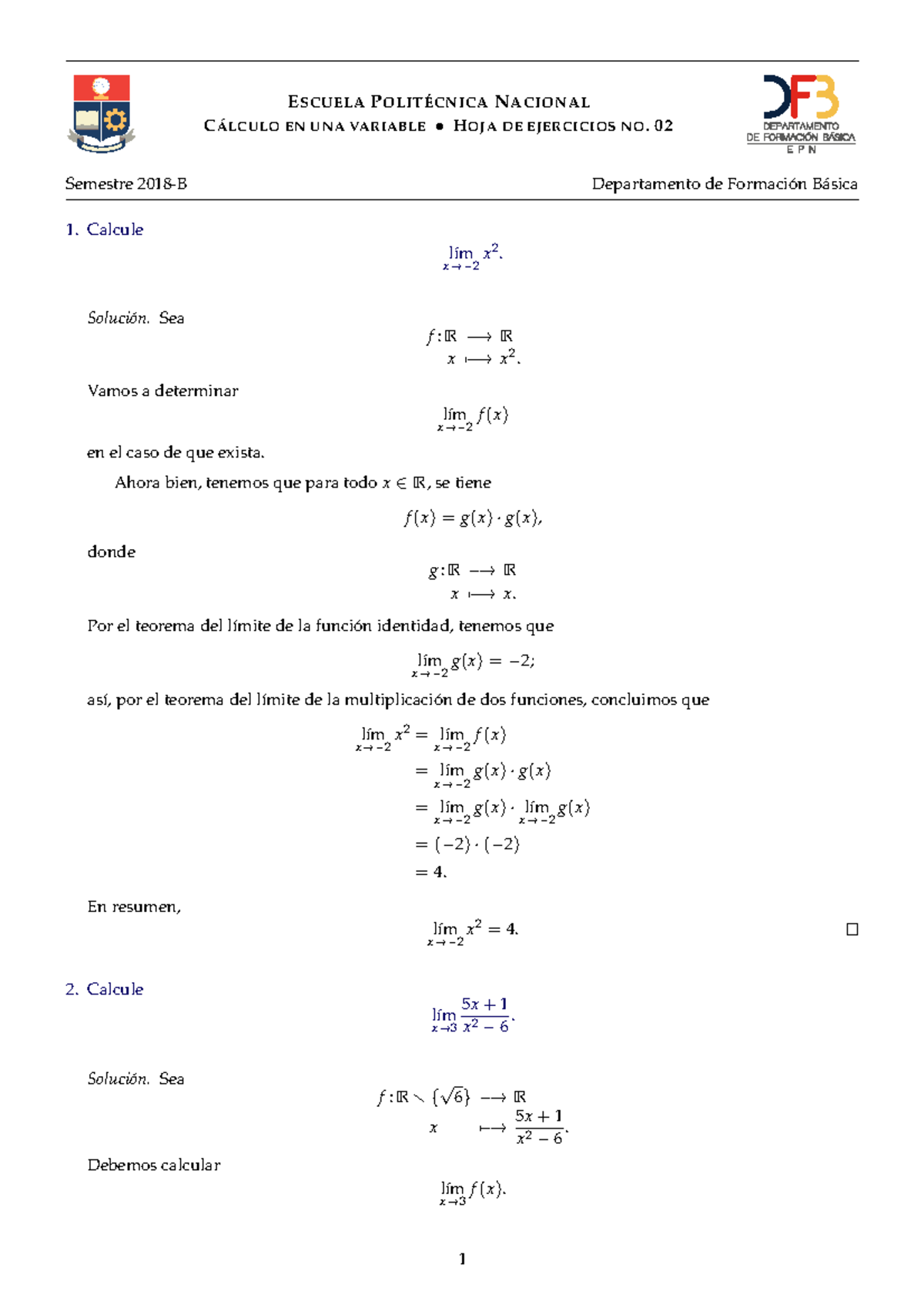 Hoja No. 02 con Soluciones - Cálculo - Cálculo en una Variable - EPN - Studocu
