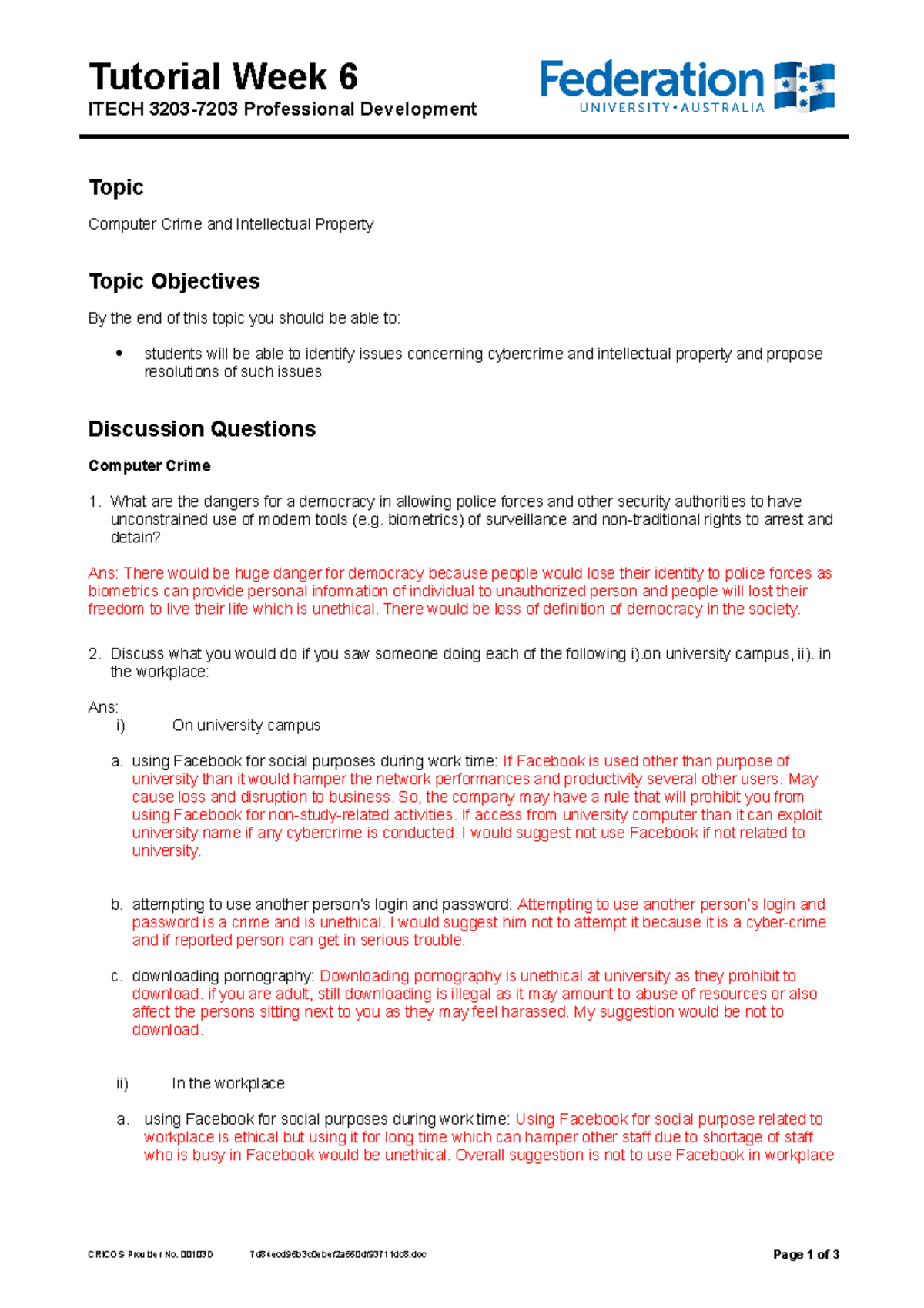 Bikash week6 tutorial professional development - Tutorial Week 6 ITECH ...