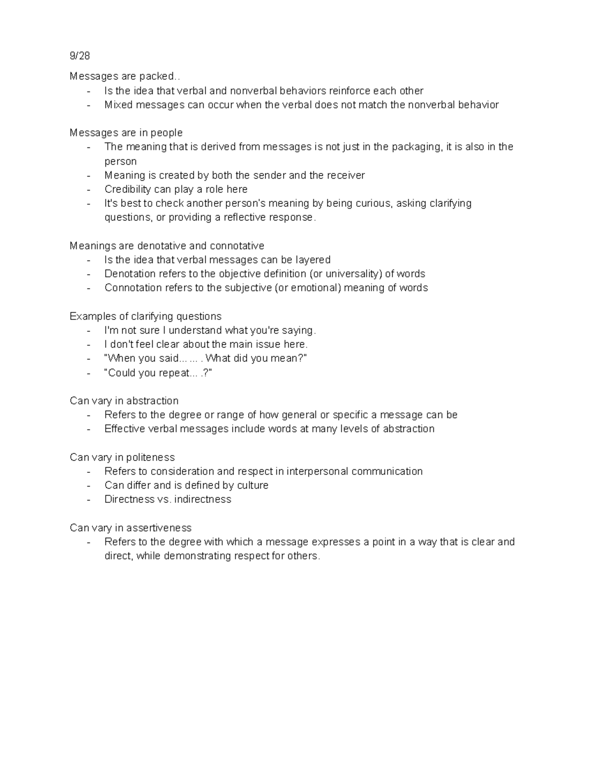 Verbal Messages SLWK - Lecture notes for communication and helping ...